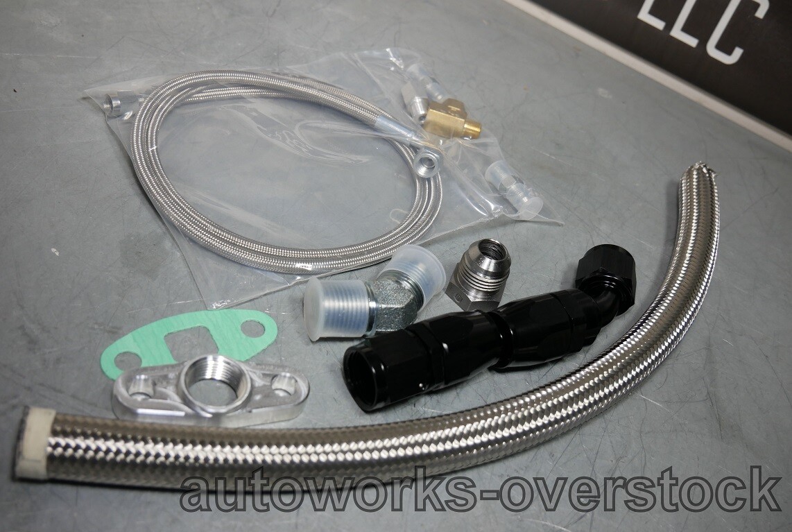 GO-AUTOWORKS Turbo Oil Line kit T3 T3/T4 Steel braided & Steel oil pan ...