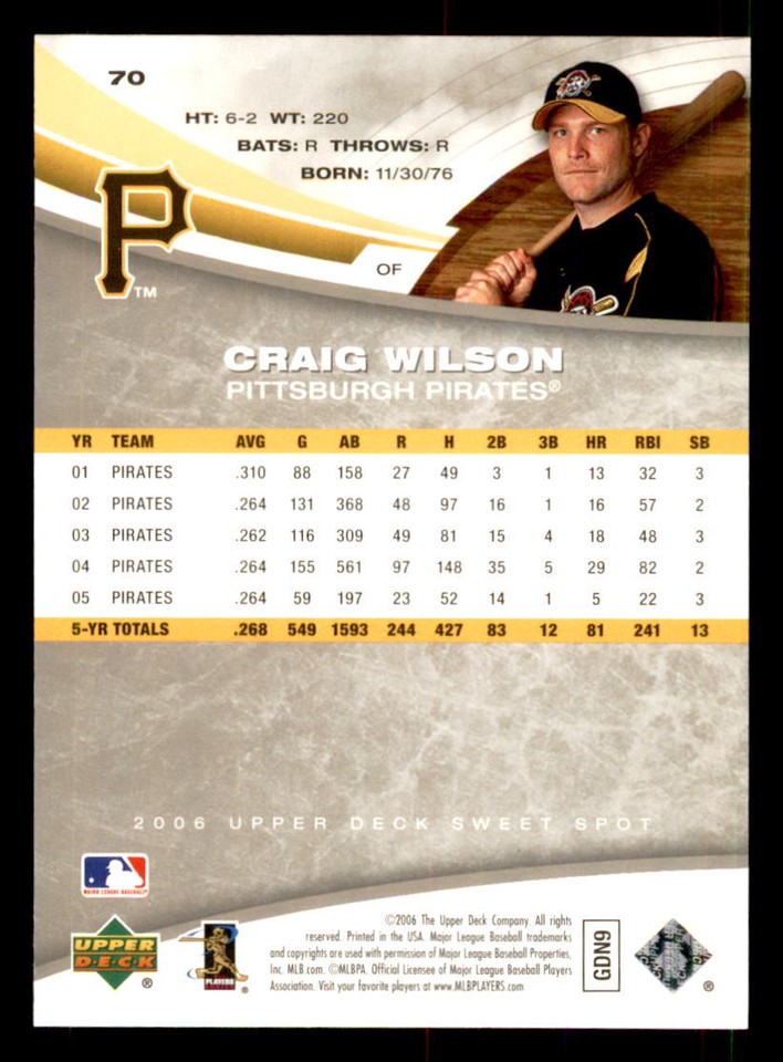 2006 Upper Deck Sweet Spot #70 Craig Wilson Pittsburgh Pirates | eBay