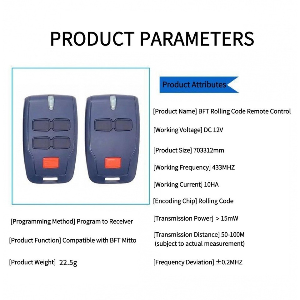 Bft Mitto 4 B Gate Remote Control 4 Button Fob 433MHz Garage Door ...