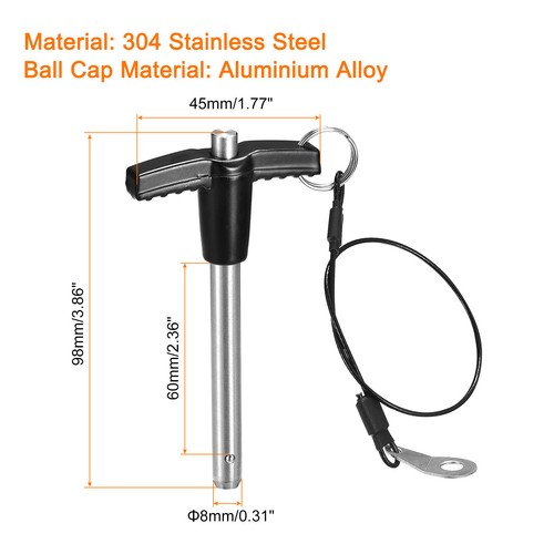 T Handle Locking Pins Push-Button Quick Release Pin with Lanyard (8mm ...