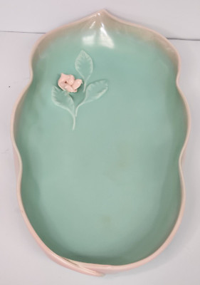 Vtg 40s Haldeman Calif Pottery Caliente Green Pink Rose 259 MCM Low ...