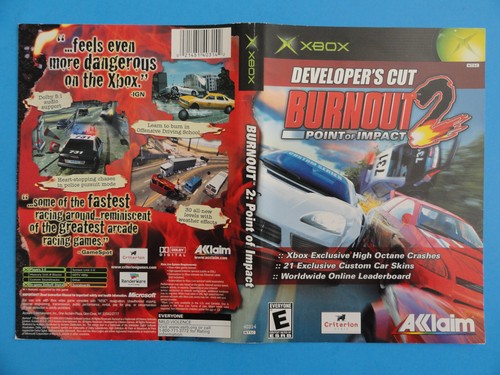 XBOX BURNOUT 2: DEVELOPERS CUT ORIGINAL COVER ART *NO GAME DISC OR CASE ...