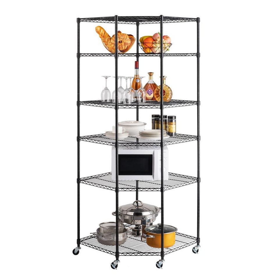 Corner Heavy Duty Wire Steel 6 Tier Corner Shelf Garage Storage ...