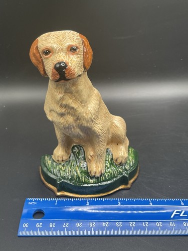 Vtg Cast Iron Dog Painted Doorstop 5-1/2” Golden Labrador Retriever ...