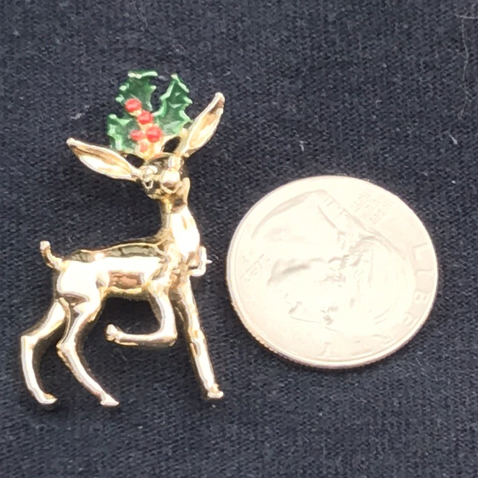 Christmas Deer Pin Brooch Painted Gold Tone Vintage By Gerrys | eBay