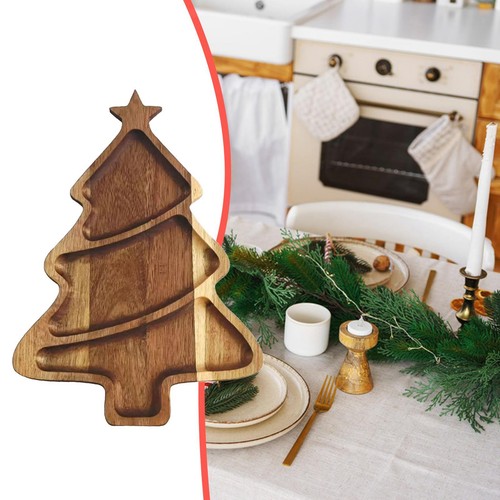 Christmas Tree Shape Tray Wood for Celebration Family Gathering Dining ...