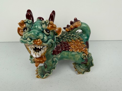 Vintage Chinese Ceramic Foo Dog Statue – Multicolor Glaze, 7" Tall ...