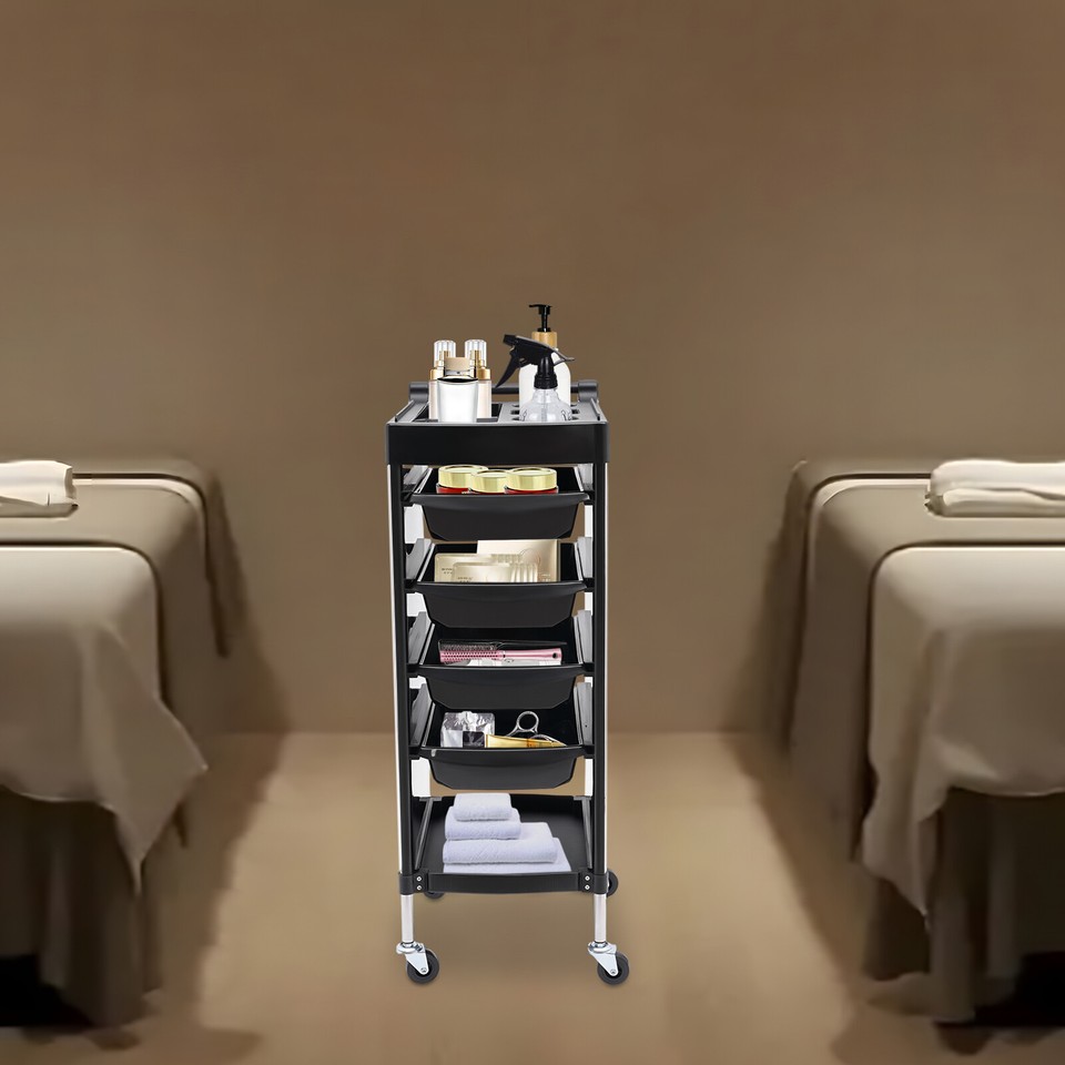 6-Tier Salon Trolley Cart with Wheels, 4 Drawers, Hair Cart Rolling ...