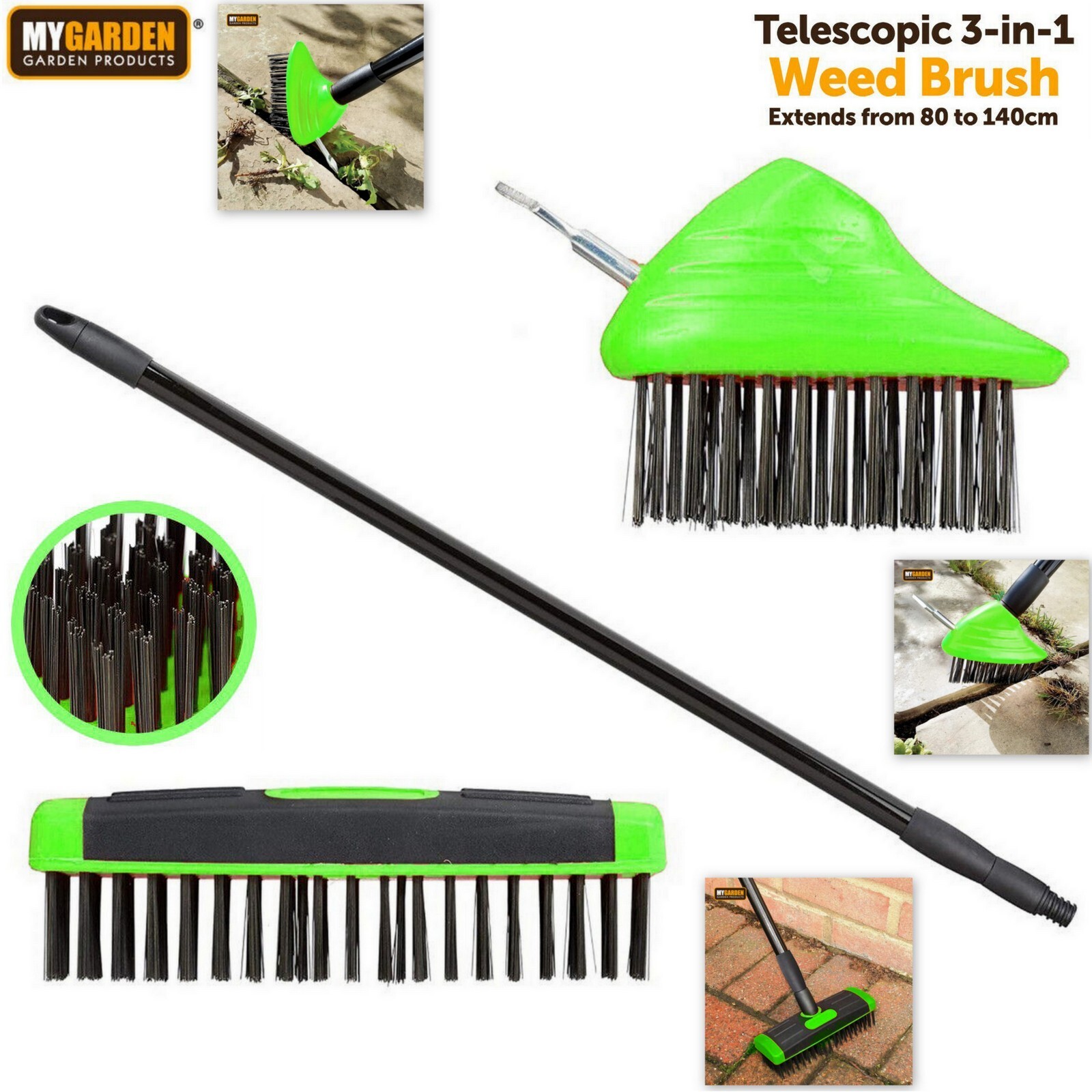 3 In 1 Telescopic Weed Removal Wire Brush Garden Broom Patio Moss ...