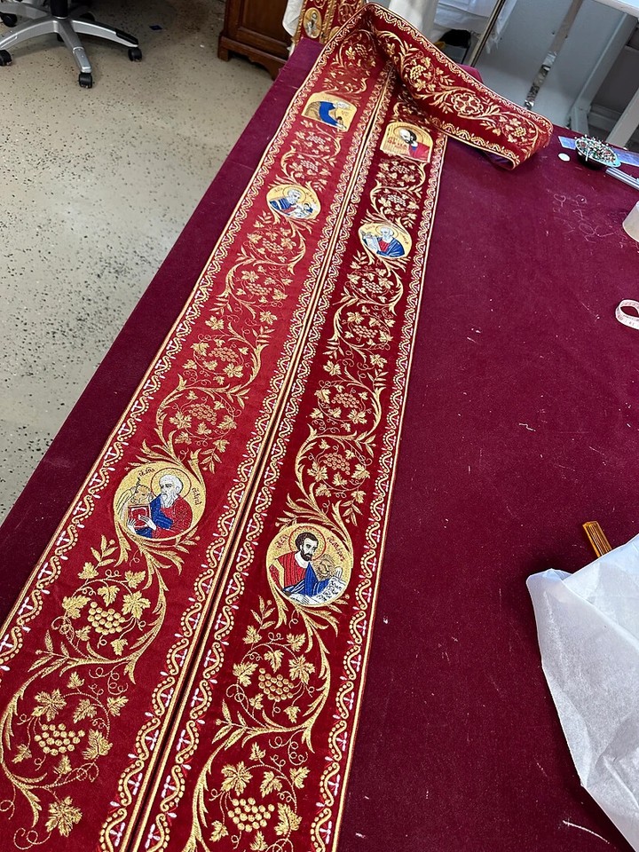 Orthodox deacon subdeacon orarion dark red, with embroidered icons | eBay