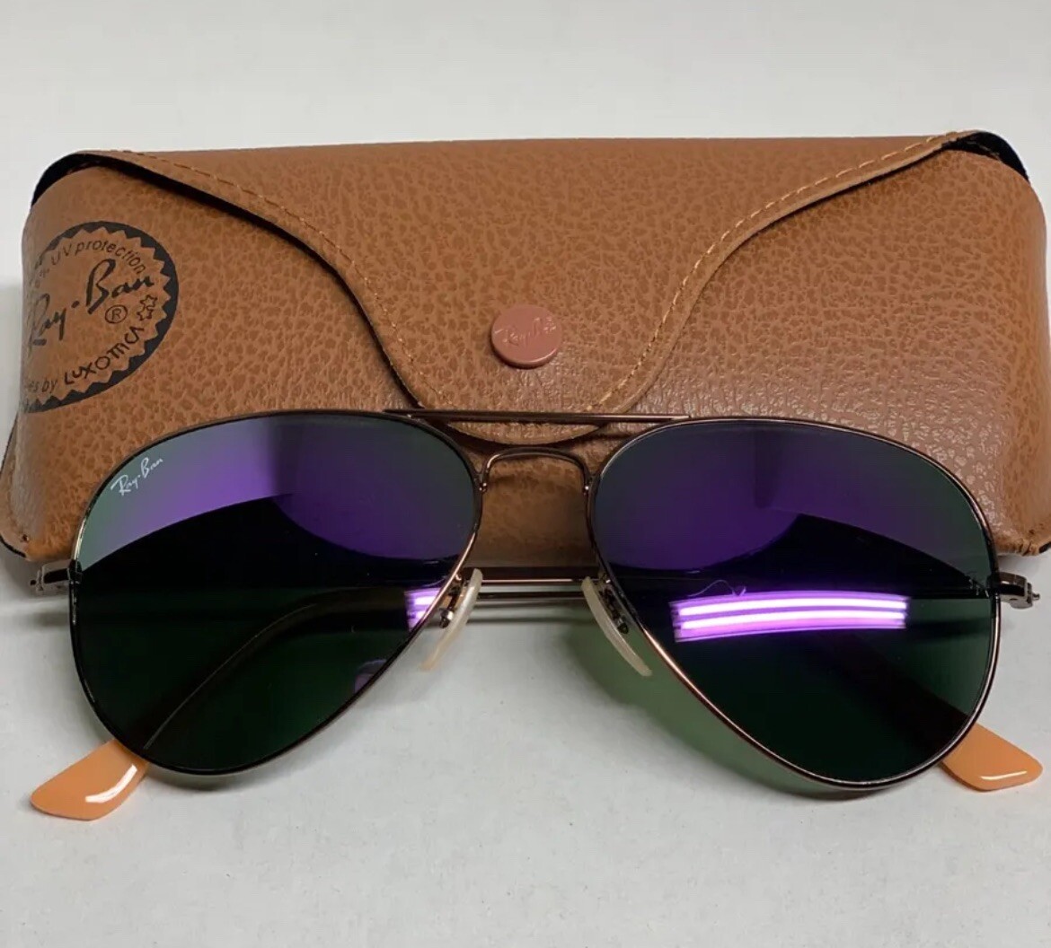 Ray-Ban Aviator Sunglasses Bronze Frame Purple with Green Lens RB3025 ...