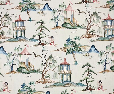 HAMILTON OKAYAMA FLAX CHINOISERIE ASIAN TOILE MULTIUSE FABRIC BY THE ...