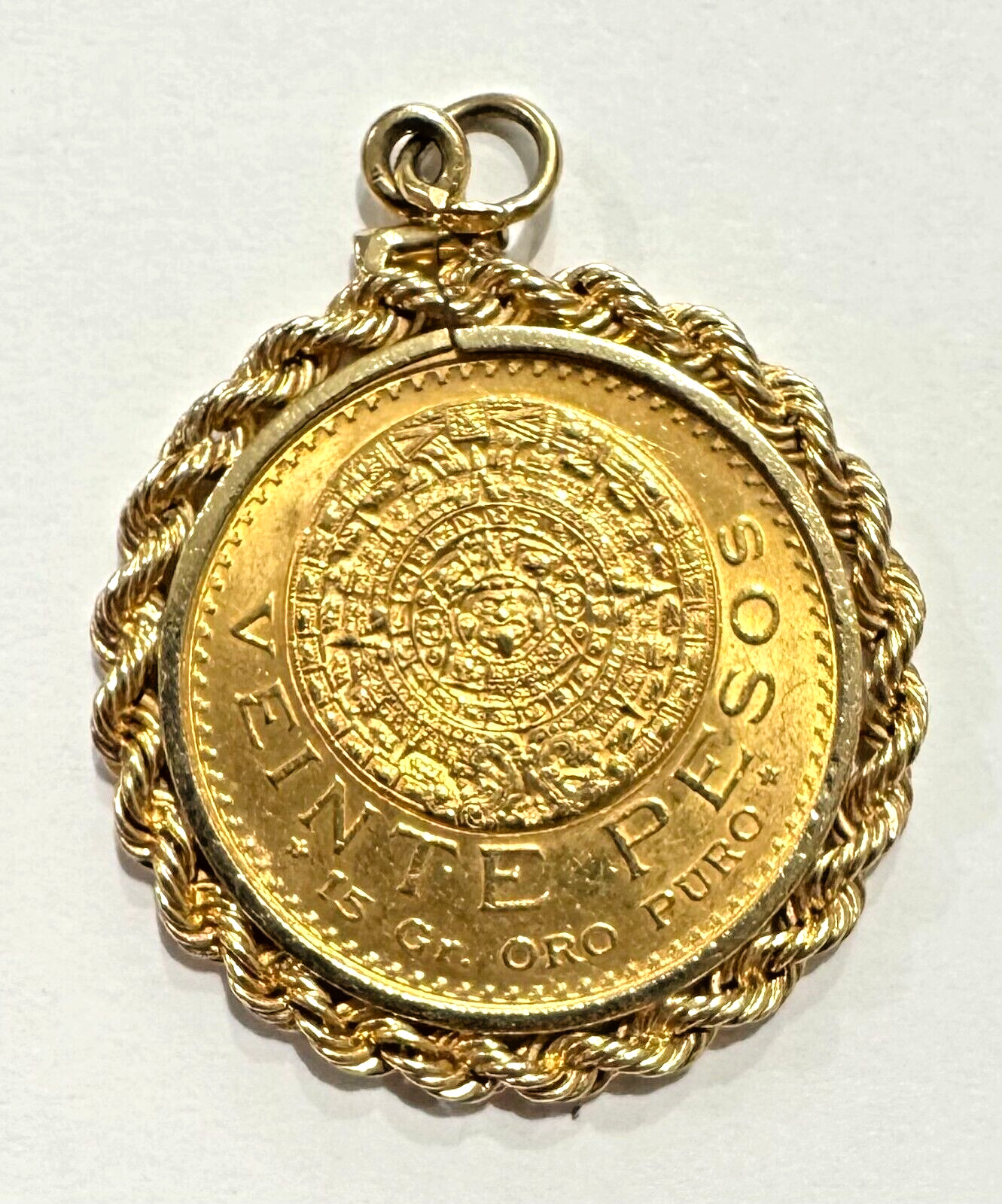 1959 Mexico Gold Veinte 20 Pesos with 14K Gold Bezel - Gem