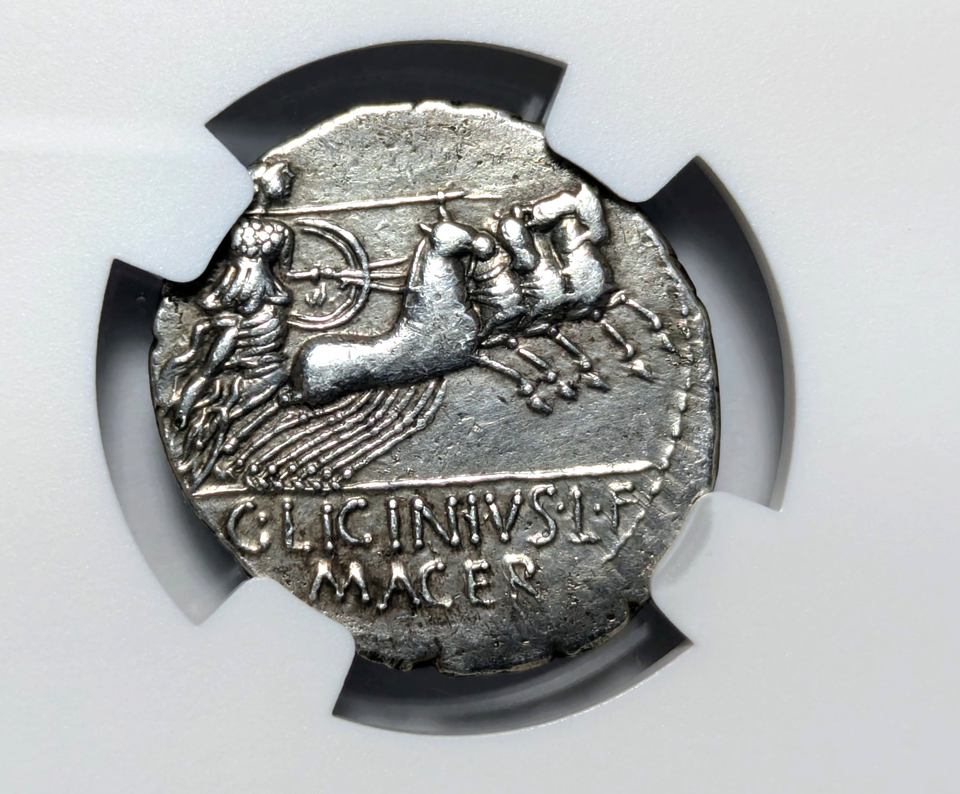 C. Licinius L.F. Macer Moneyer Roman Republic NGC VF Silver Denarius ...