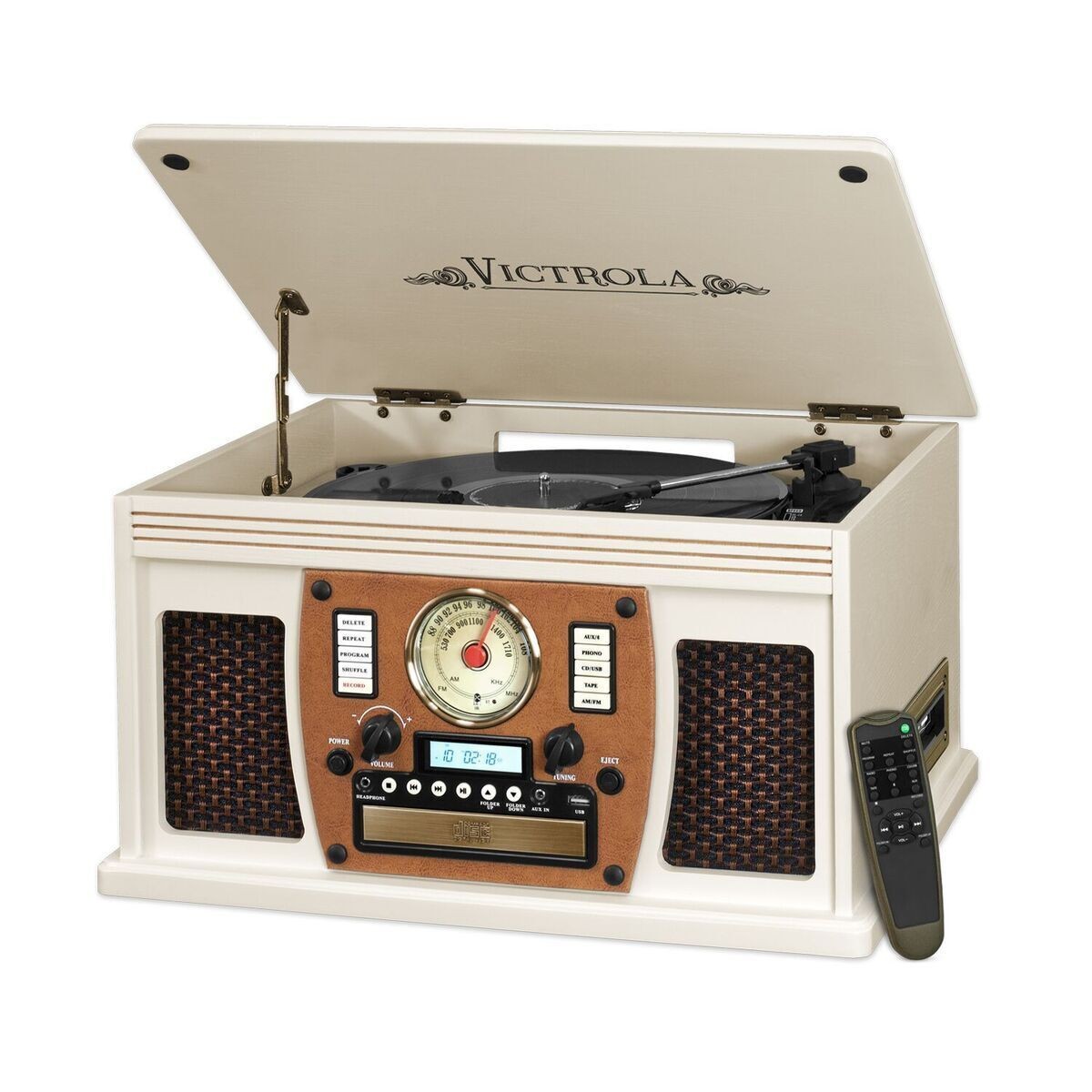 Victrola Nostalgic Aviator Wood 8-in-1 Bluetooth Turntable ...