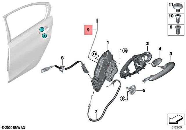 Genuine OEM Rear Passenger Right Door Lock Operating Rod For BMW ...