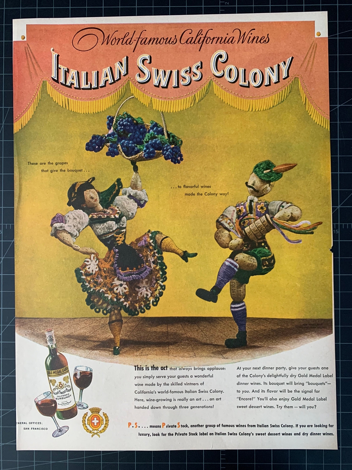 Vintage 1946 Italian Swiss Colony Wine Print Ad | eBay
