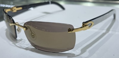 CARTIER "Buffs" CT0046S 004 Gold-White Buffalo Horn C-Decor Rimless ...