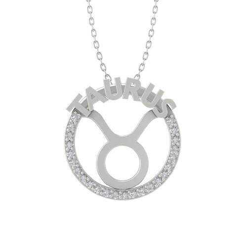 14k White Gold Diamond Taurus Zodiac Pendant Necklace 18" Silver Cable ...