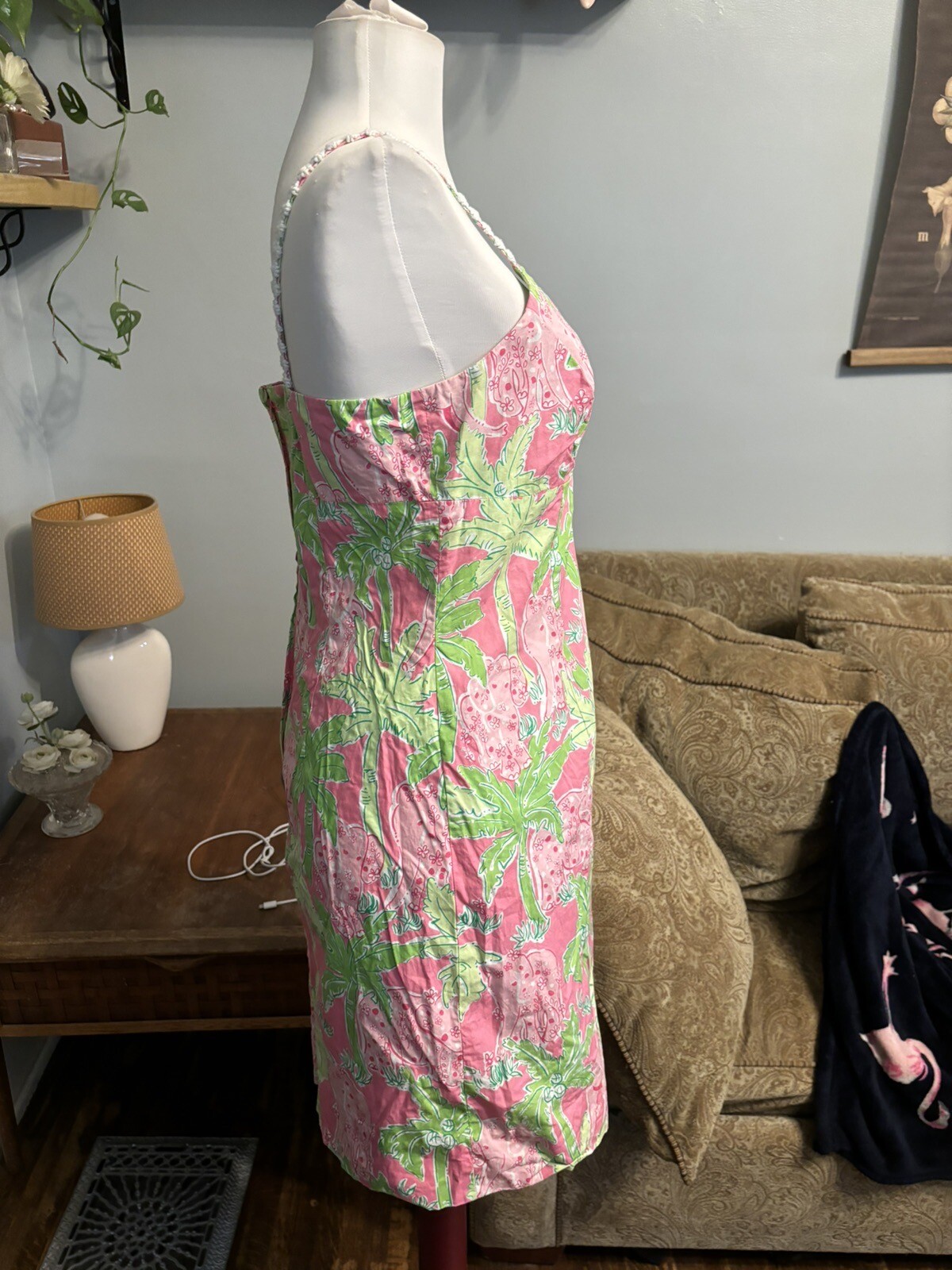 VTG Lilly Pulitzer Elephant Palm Tree Pink Green Dres… - Gem