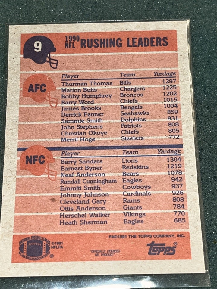 1991 Topps - League Leaders Barry Sanders, Thurman Thomas #9 | eBay
