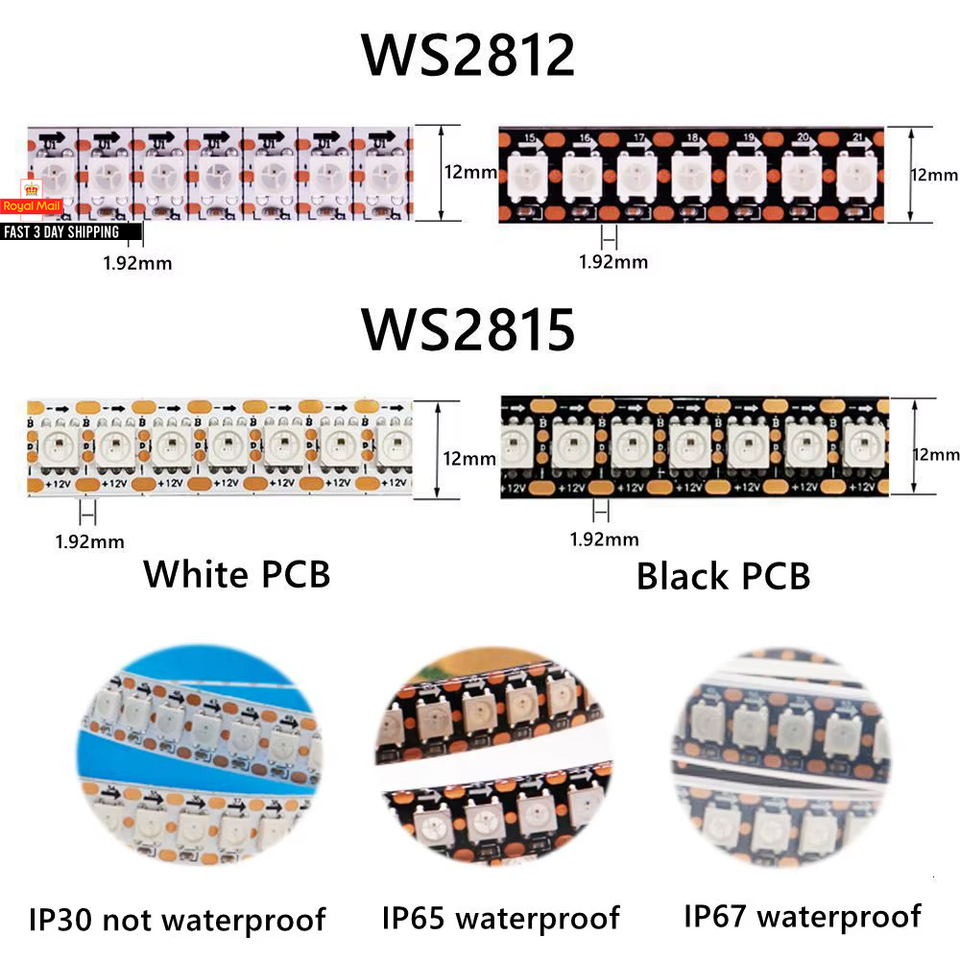 1-3M WS2812B WS2815 Led Strip 144 Pixels/Leds/M Addressable IC Smart ...