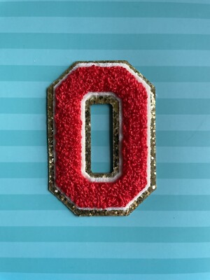 3.1” O Letter Patch Iron On Chenille Fuzzy Letters Red Sparkle Gold ...