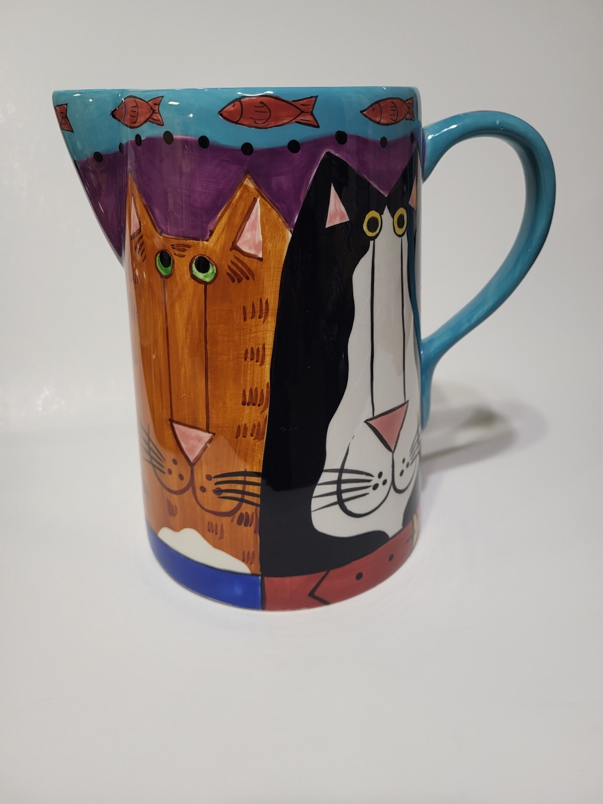 Catzilla Candace Reiter Hand-painted Pitcher 2001 Cats And Fish ...
