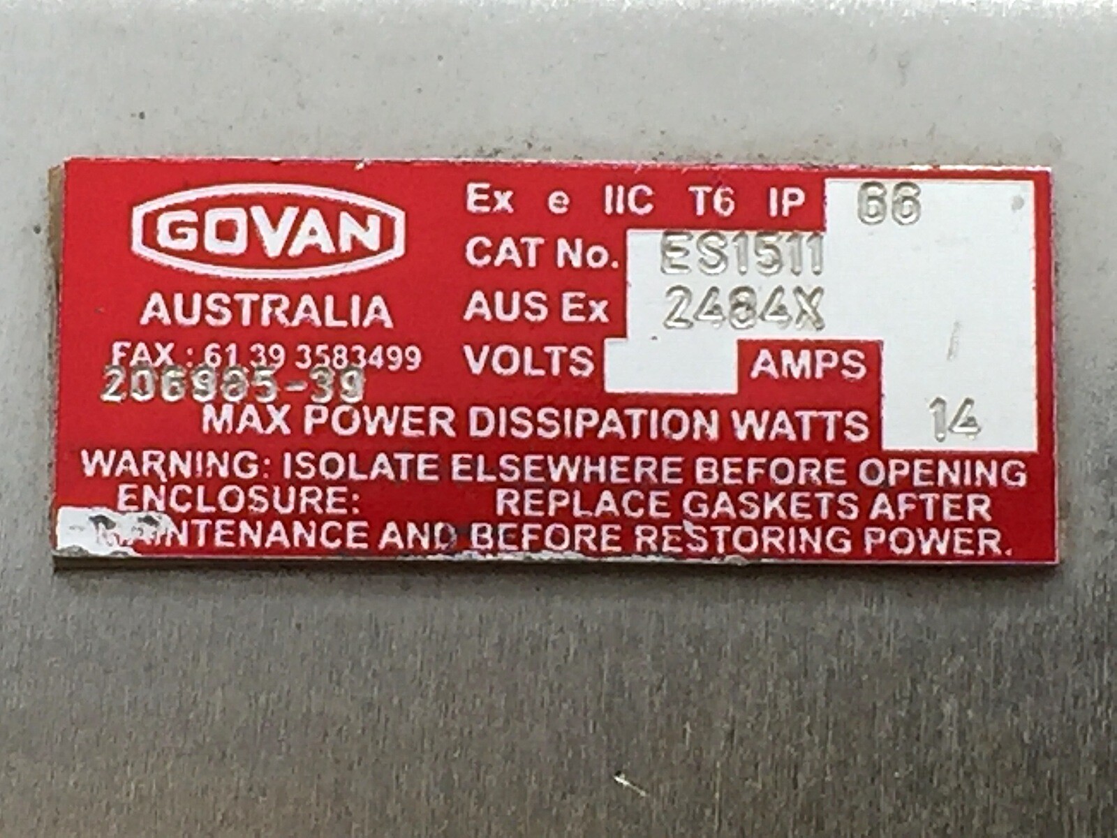 GOVAN ES1511 Junction Box Max 8W IP66 +-55˚C SIM08.0018X | eBay