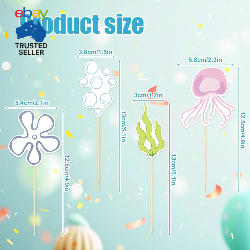 24Pcs Jellyfish Bubbles Flowers Cupcake Toppers, under the Sea Theme ...