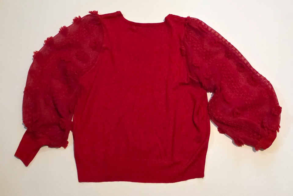 1X Plus NWOT Almost Famous Sweater Red Puff Sleeve Embellished Sheer ...
