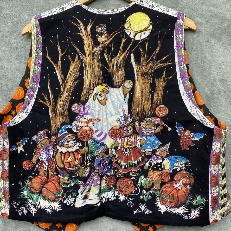 Vintage 90s Halloween Handmade Bear Ghosts, Pumpkins Witches Bats, Vest Size XL | eBay