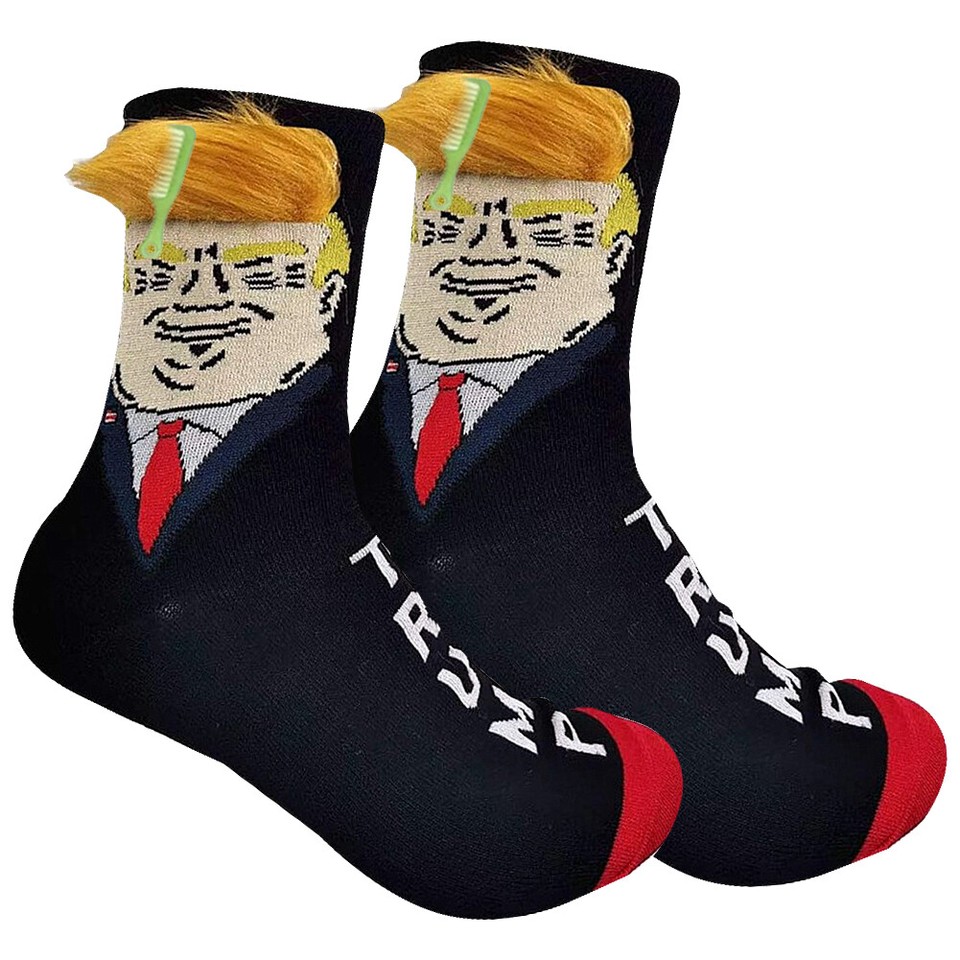 Funny President Donald Trump Socks with 3D Fake Hair Crew Socks for Men ...