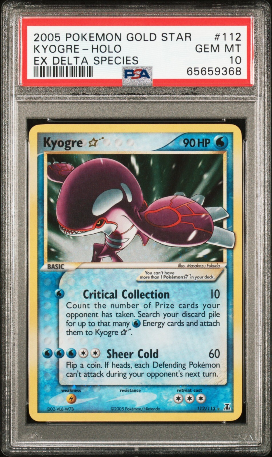 PSA 10 GEM MINT Gold Star Kyogre #112 Holo Pokemon 2005 Ex Delta ...