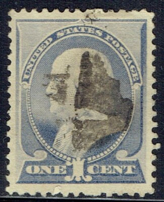 1887 1c FRANKLIN with FANCY CORK cancel (212). GEM CENTERING - SCARCE ...