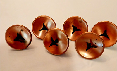 Amerock 1940s Cabinet Door Concave Copper 6 Pull Knobs With Black Star ...
