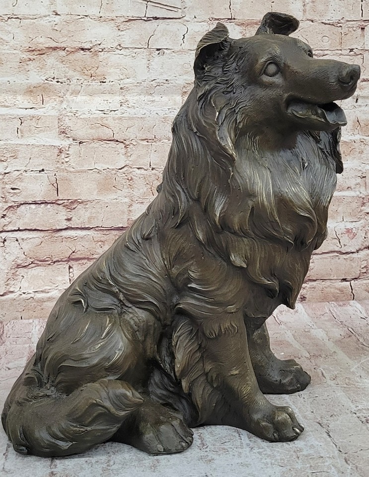 Grand Fonte Collie Chien Bronze Sculpture Grand Figurine Arrière-cour ...