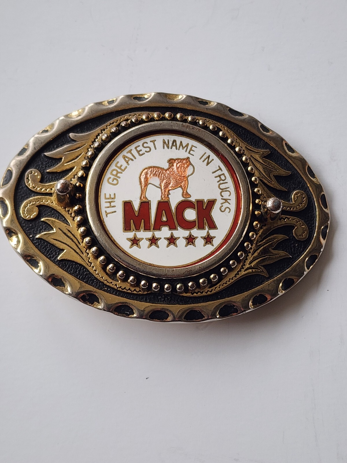 Vtg Mack Truck Bulldog Western Belt Buckle Worn Faux … - Gem