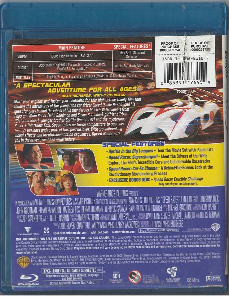 Speed Racer (Blu-ray 3 Disc, 2008) Christina Ricci, John Goodman OOP ...