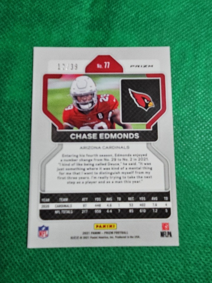 Chase Edmonds 2021 Panini Prizm Yellow Red /39 #77 | eBay