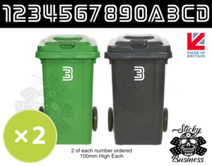 TWO Wheelie Bin Numbers Stickers House MR ROBOT font Wheely Dustbin 6 ...