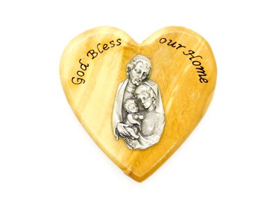 Olive Wood Heart Shaped Fridge Magnet Holy Family Icon Hand Made Holy ...