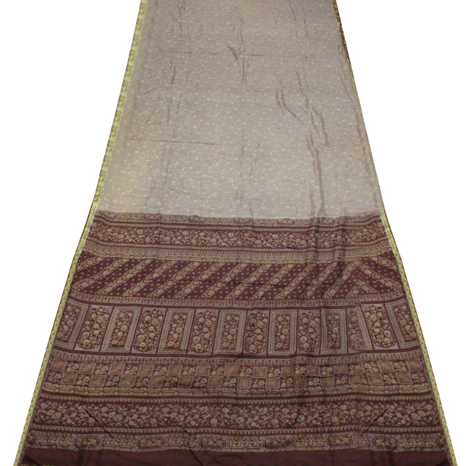Vintage Gray 100% Pure Silk Printed Sarees Zari Border Premium Sari ...
