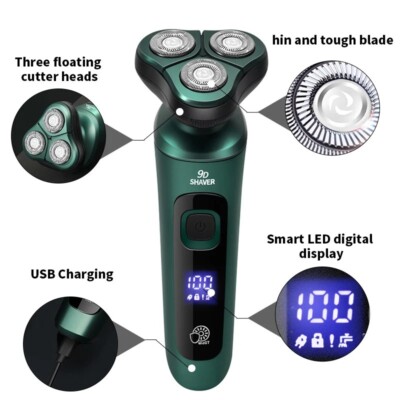 Mens Electric Shaver Razor Wet Dry Rechargeable Rotary Cordless USB ...