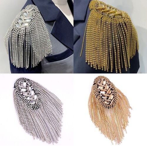 Rhinestone Shoulder Tassel Epaulet Detachable Brooch Clothing ...