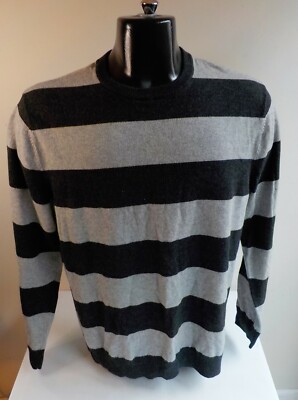 HAWKER RYE Mens LS Striped Pullover Sweater Cotton/Cashmere Gray ...