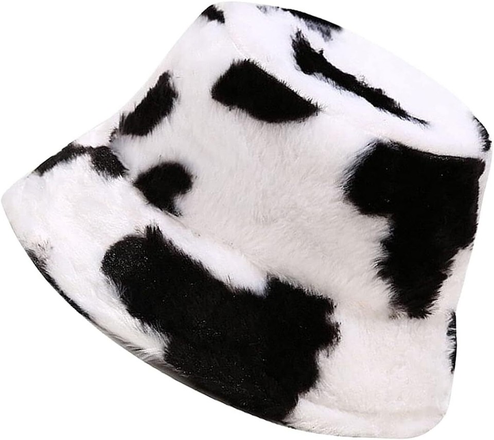 MaxNova Fuzzy Fleece Faux Fur Bucket Hat for Women One Size, Cow Wool ...