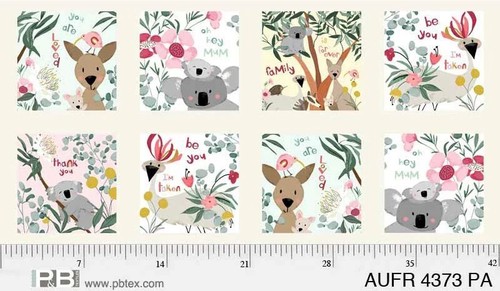 Aussie Friends Kangaroo Koala Emu Echidna Cotton Quilting Fabric Panel ...