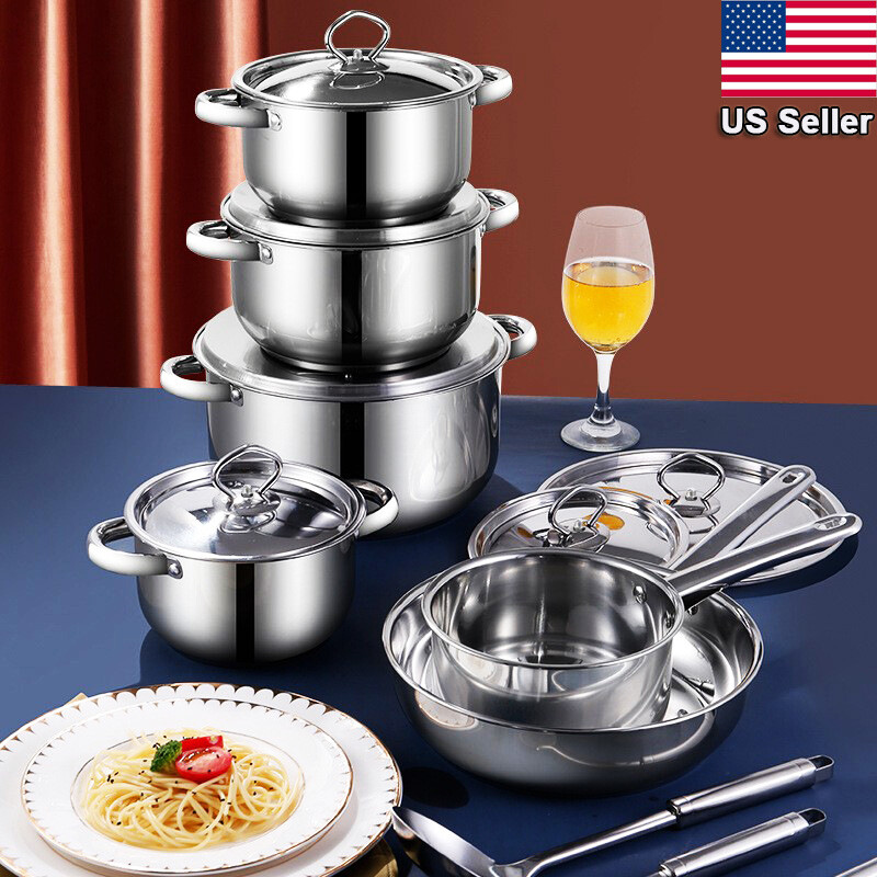 15-Piece Stainless Steel Cookware Set Professional-Grade Kitchen Tools ...