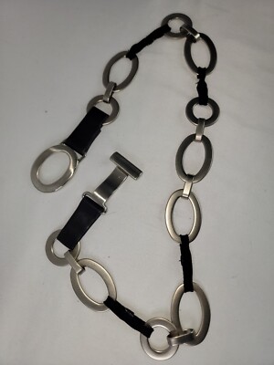 IBEL Women's Silver Medallion Belt with Black Leather. Elasticized Made ...